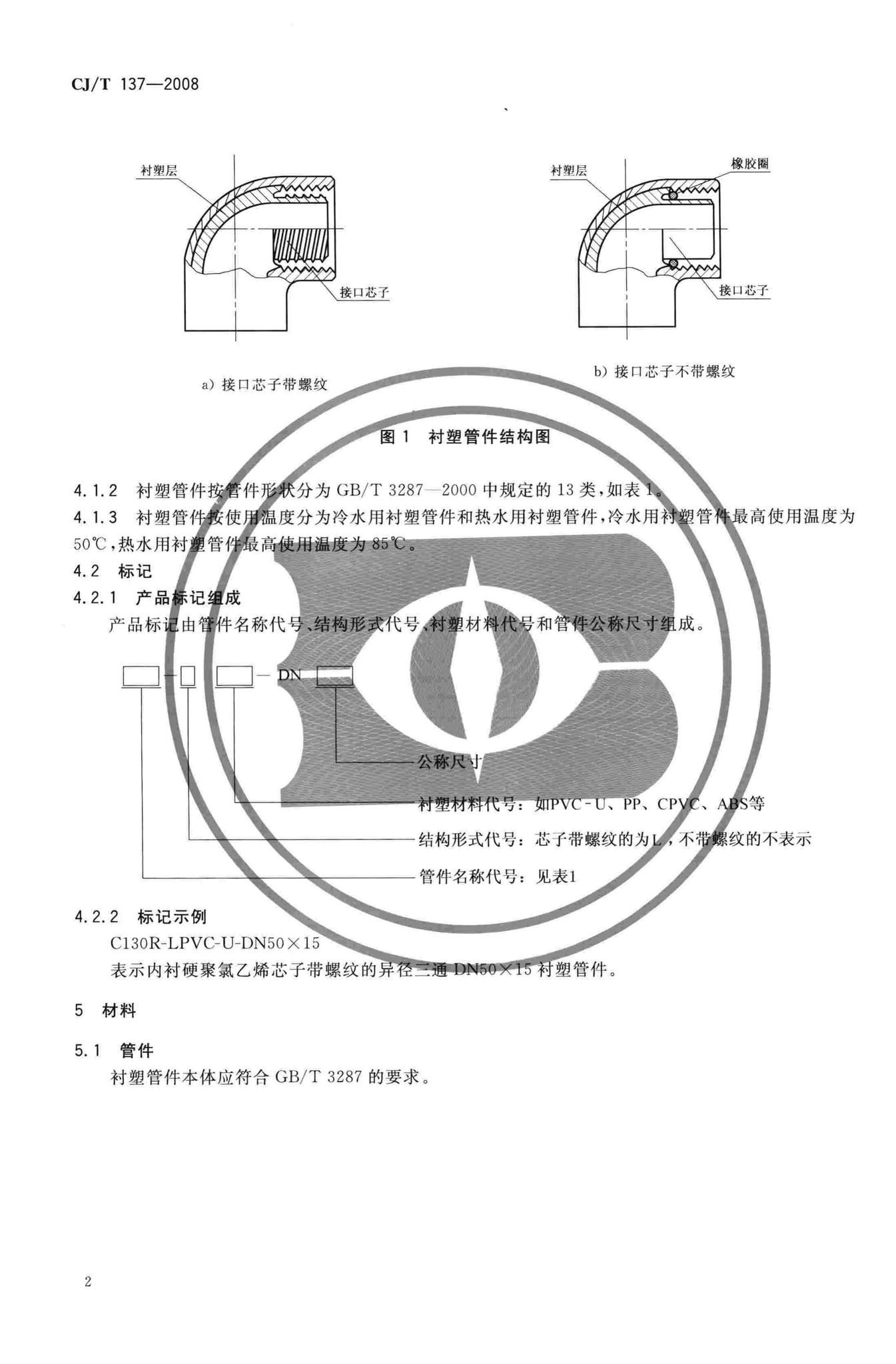 阅读-CJ/T137-2008：给水衬塑可锻铸铁管件