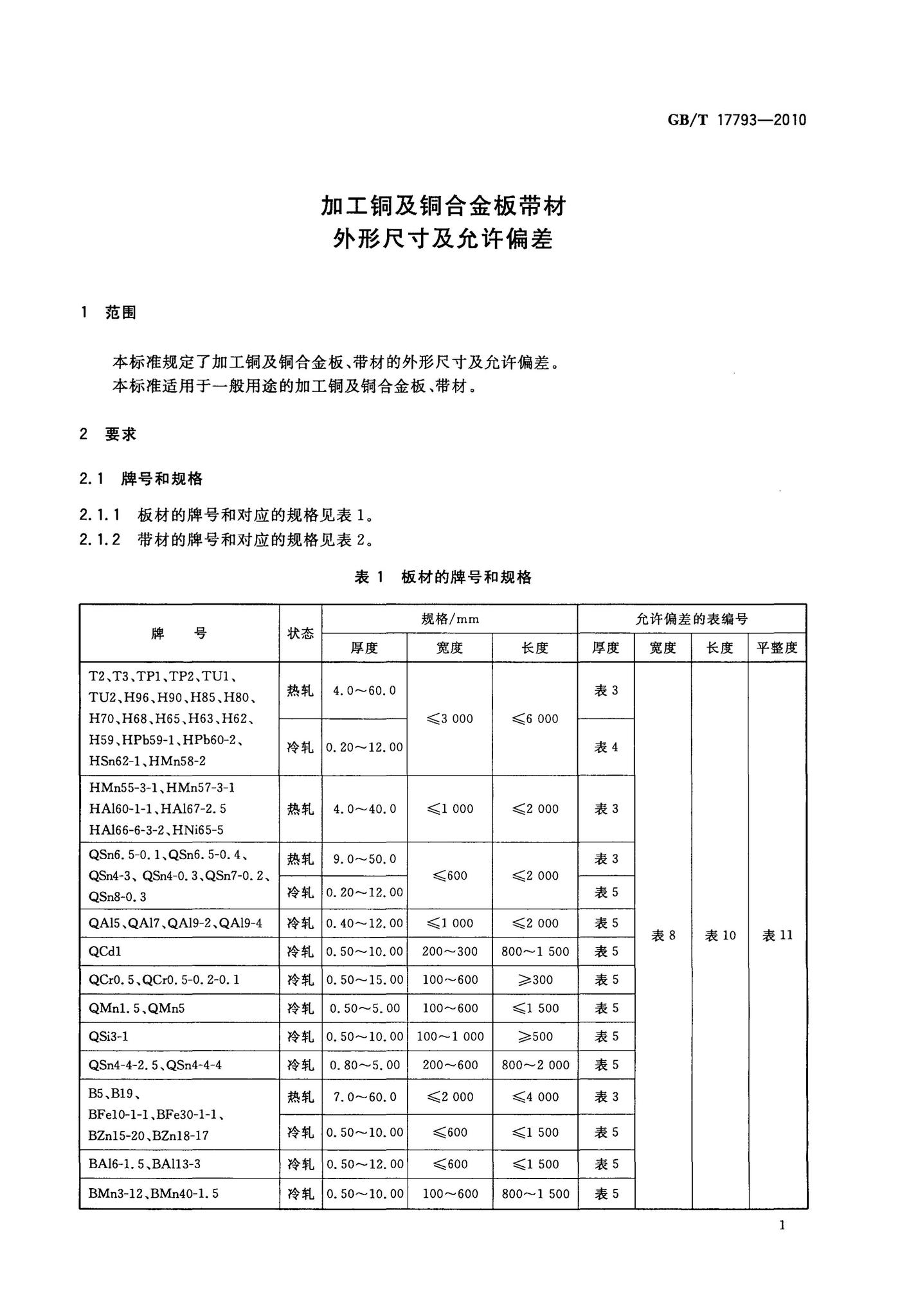 阅读-GB/T17793-2010：加工铜及铜合金板带材外形尺寸及允许偏差